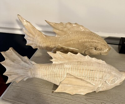 Bali Garuda Wood Hand Carved Fish TWO Sculptures. Decor Statue ...