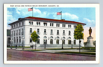 a12 Postcard US Post Office White Border Walsh Monument Augusta 005a | eBay