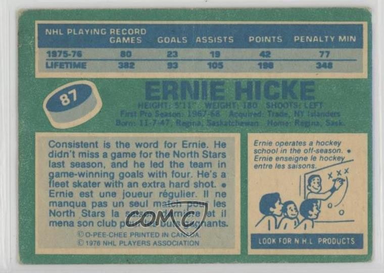 1976-77 O-Pee-Chee Ernie Hicke #87 | eBay