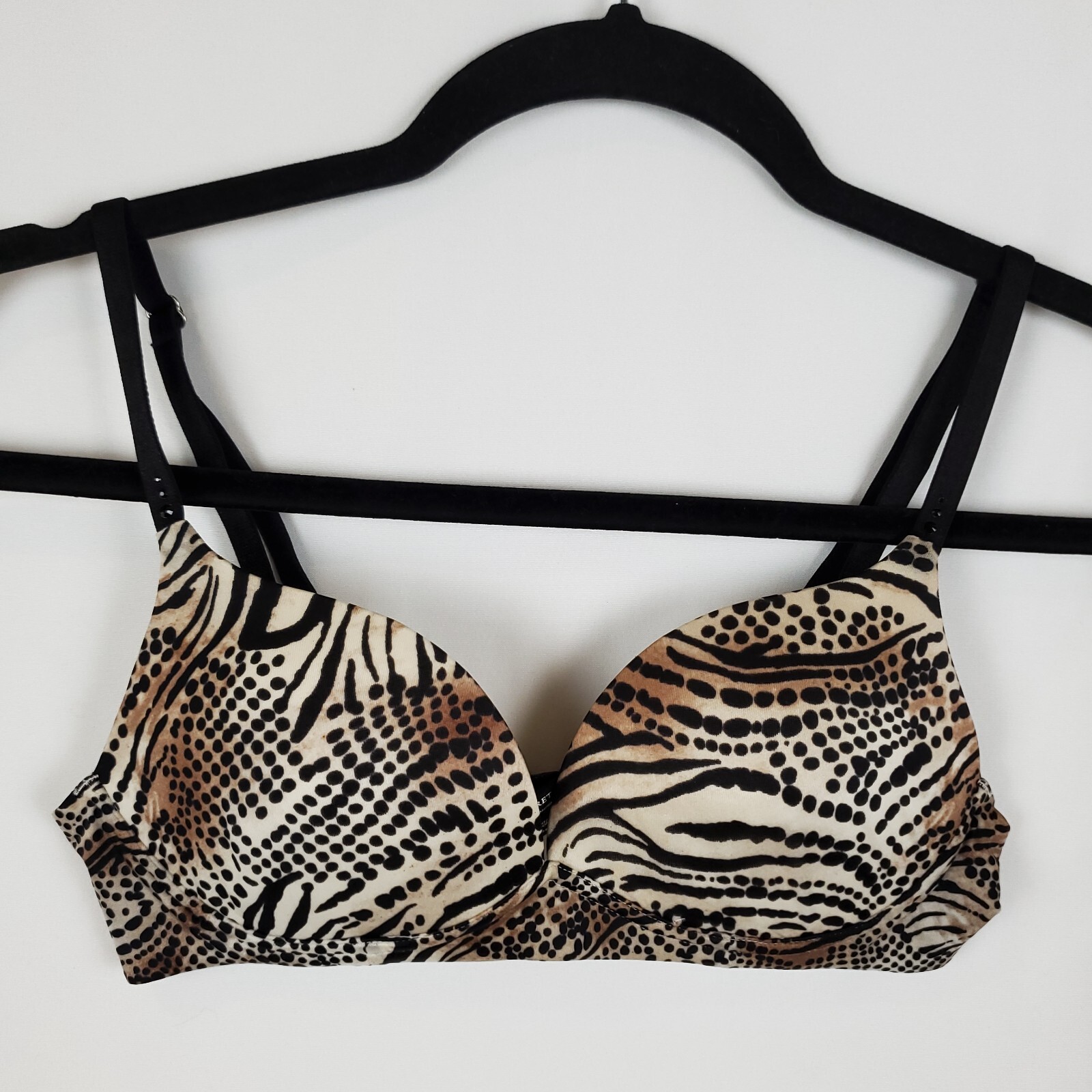 Victorias Secret Biofit Bra 32B Padded No-Wire Animal Print Rhinestone ...