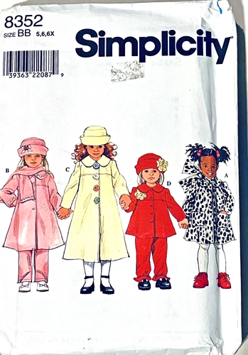 SIMPLICITY PATTERN 8352 PRINCESS YOKE COAT JACKET PANT HAT SCARF SZ 5 ...