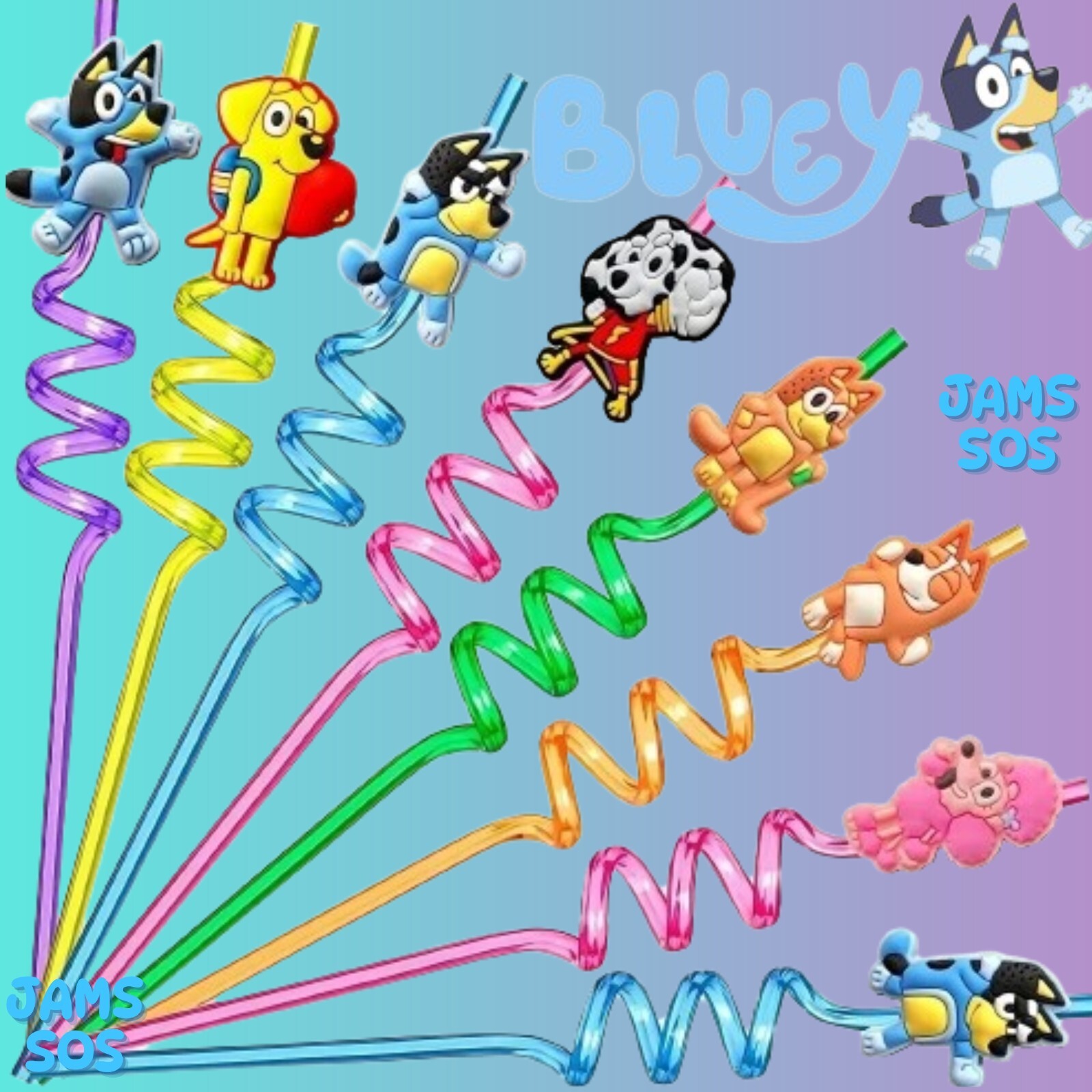 BLUEY NOVELTY CURLY STRAWS STRAW LUCKY BINGO SHAZAM CHLOE COCO CHILLI CBEEBIES | eBay