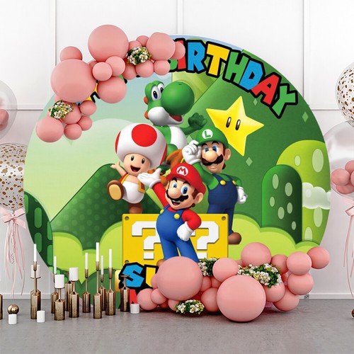 Round Super Mario Backdrop Happy Birthday Photo Background Party ...