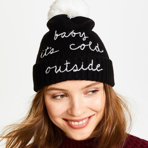 BNWT Kate Spade Designer Black White Baby It's Cold Outside Pom Pom ...