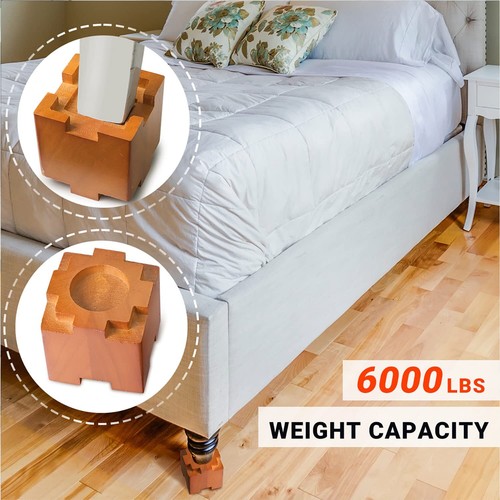 Wood Bed Risers with Non-Slip Rubber Pad Stackable Furniture Risers ...
