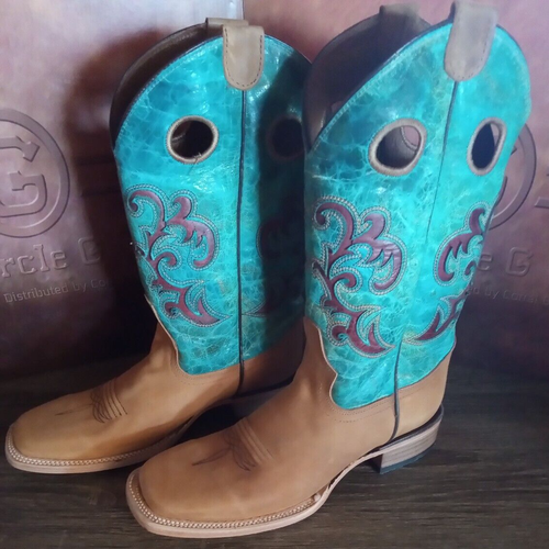 Circle G Womens Size 9.5 Honey/Turquoise Boots with Inlay and ...