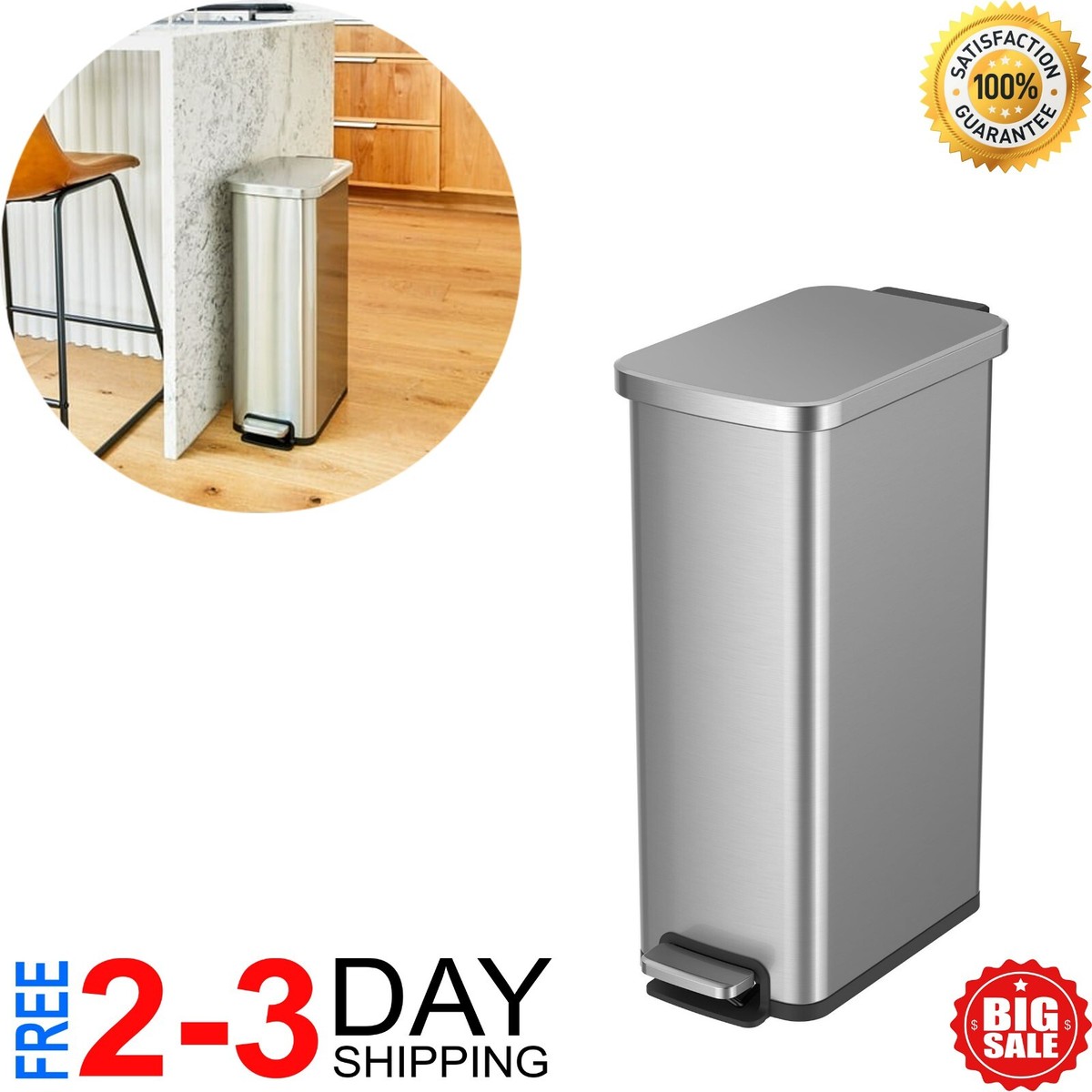 Narrow Stainless Steel Trash Can