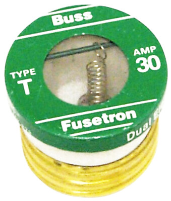 1 BUSS 30A Edison Base PLUG FUSE Time Delay TL 30 amp Green Tron ...