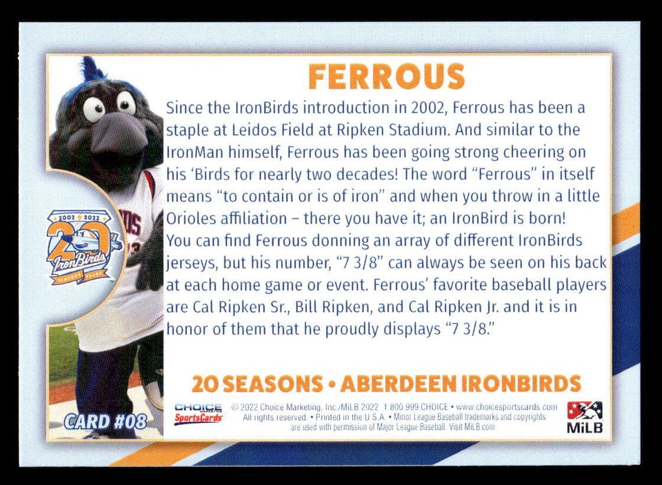 Ferrous 2022 Chocie Aberdeen Ironbirds #08 Aberdeen Ironbirds | eBay
