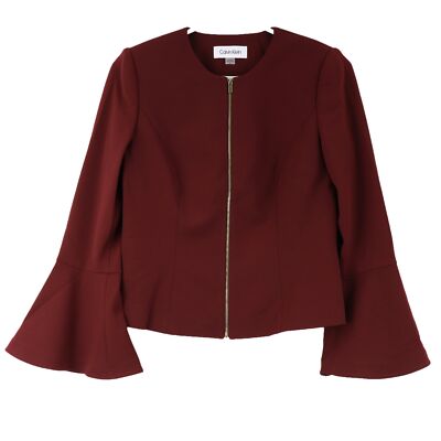 Calvin Klein Women's Zip Front Bell Sleeve Jacket $129, Size 6, Dark ...