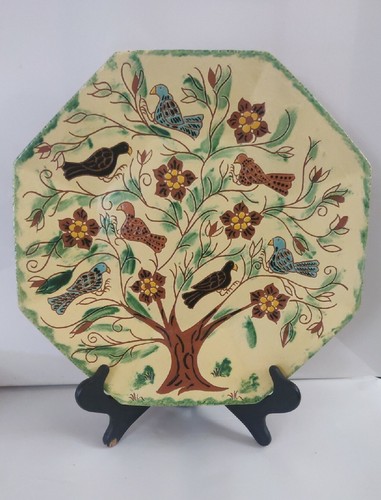 14" Breininger Sgraffito Redware Charger Signed Dated American Folk Art ...