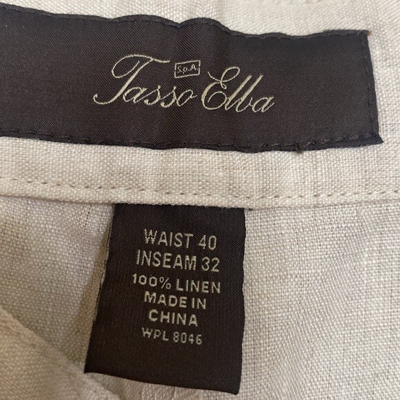Tasso Elba Men Beige Pants linen straight beach casual vacation office Y2K 40x32 | eBay