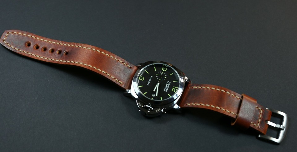 Leather Watch Strap Vintage Brown custom band For PAM Wristband 18 20 ...