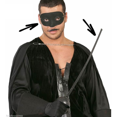 Zorro Mask & Sword Halloween Weapon Fancy Dress Prop Accessory Fencing ...