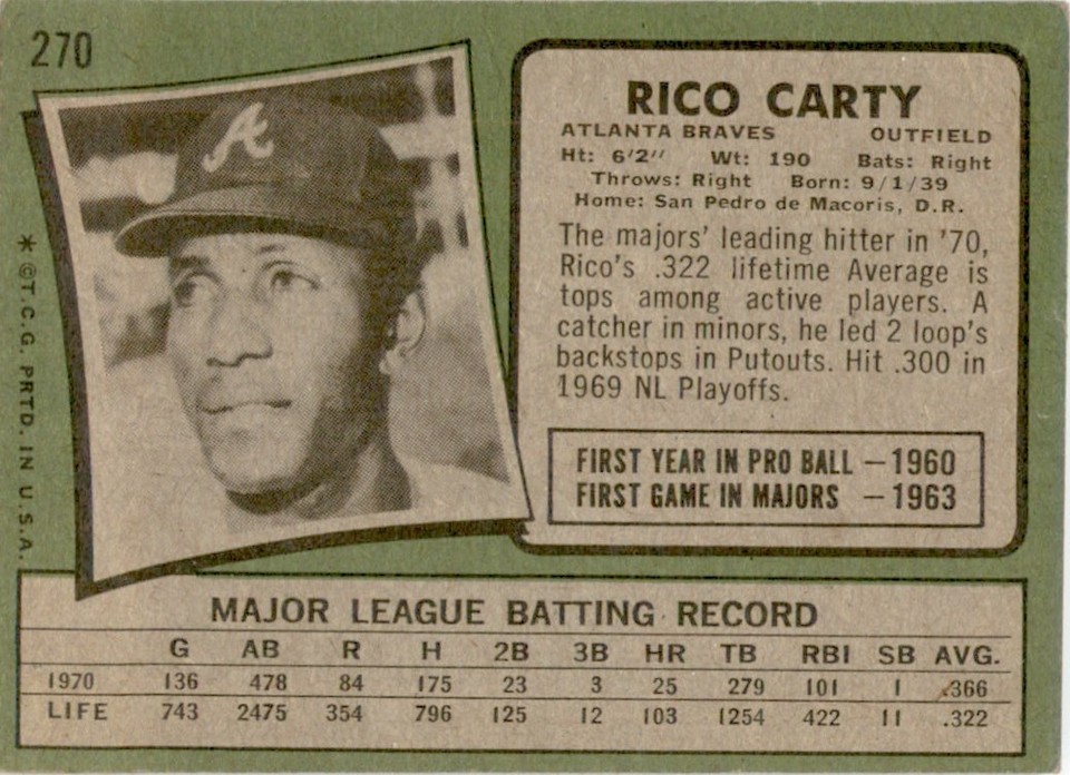 1971 TOPPS RICO CARTY ATLANTA BRAVES #270 EX-EXMT | eBay