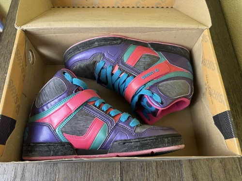 osiris nyc 83 slim high top sneakers Size 8.5 Blk Gray Purple Pink ...
