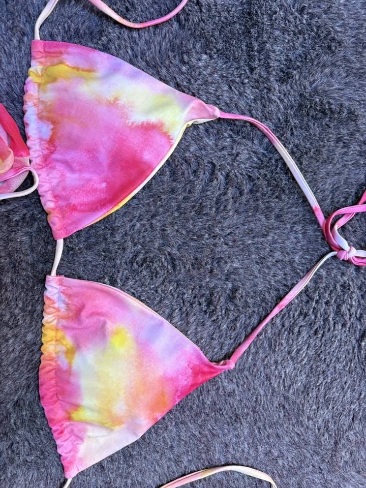 New Shein Pink Yellow Orange String Triangle Bikini & Sarong Set Large 10 12 14 | eBay UK