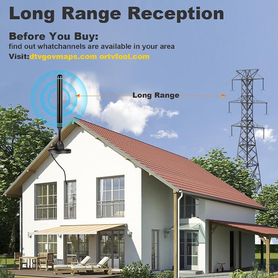 New 4K Rewave Antena, TV Antenna, Suction Cup TV Antenna Plug Play 3m ...