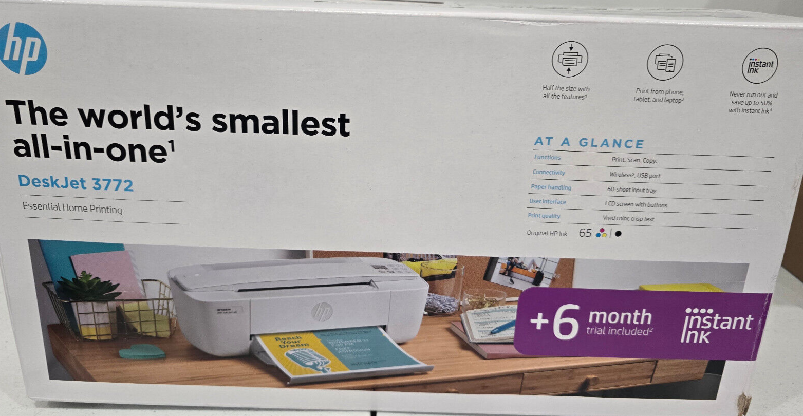 NEW HP DeskJet 3772 Inkjet All-In-One Wireless Color Injekt Home Office ...
