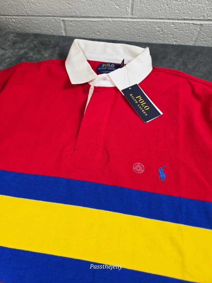New Polo Ralph Lauren Rugby Shirt Mens Large Short Sleeve Stripe ...