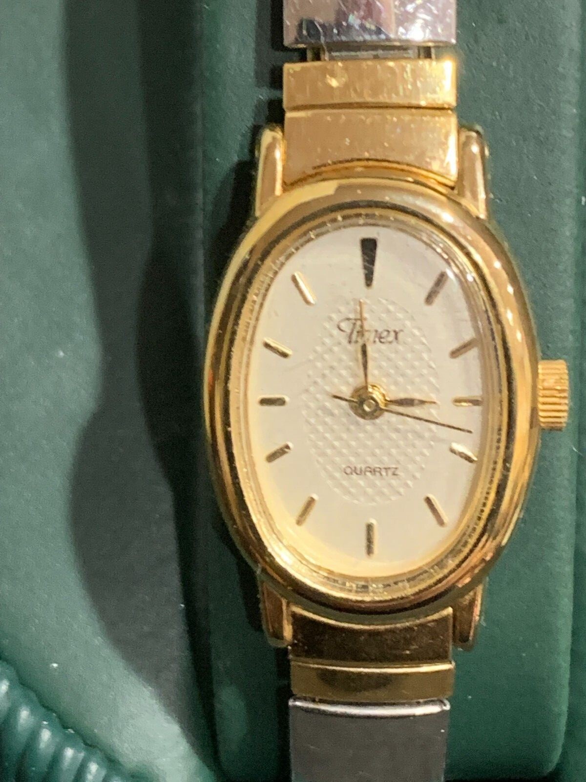 Ladies VTG Timex Quartz Indigo Watch CR 1216 Cell Gold Tone Water ...