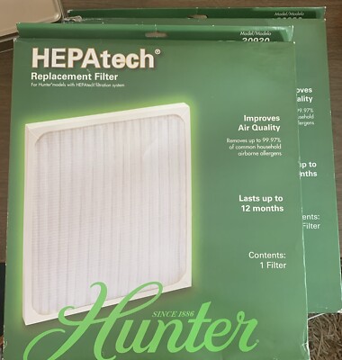 (2) Hunter HEPAtech Replacement Filters 30930 Air Purification System ...