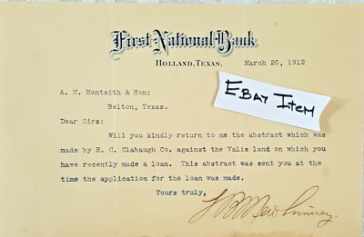 1912 HOLLAND TEXAS FIRST NATIONAL BANK LETTERHEAD signed | eBay