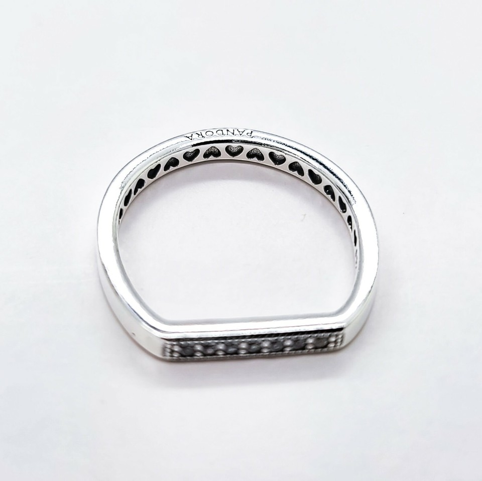 NEW Authentic PANDORA 925 Ale Sparkling Crystals Bar Stacking Ring ...