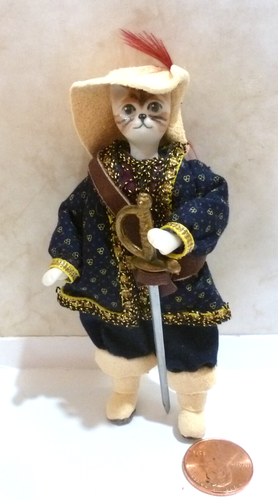 PORCELAIN DOLLHOUSE MINIATURE PUSS IN BOOTS DOLL DRESSED IN BOOTS, HAT ...