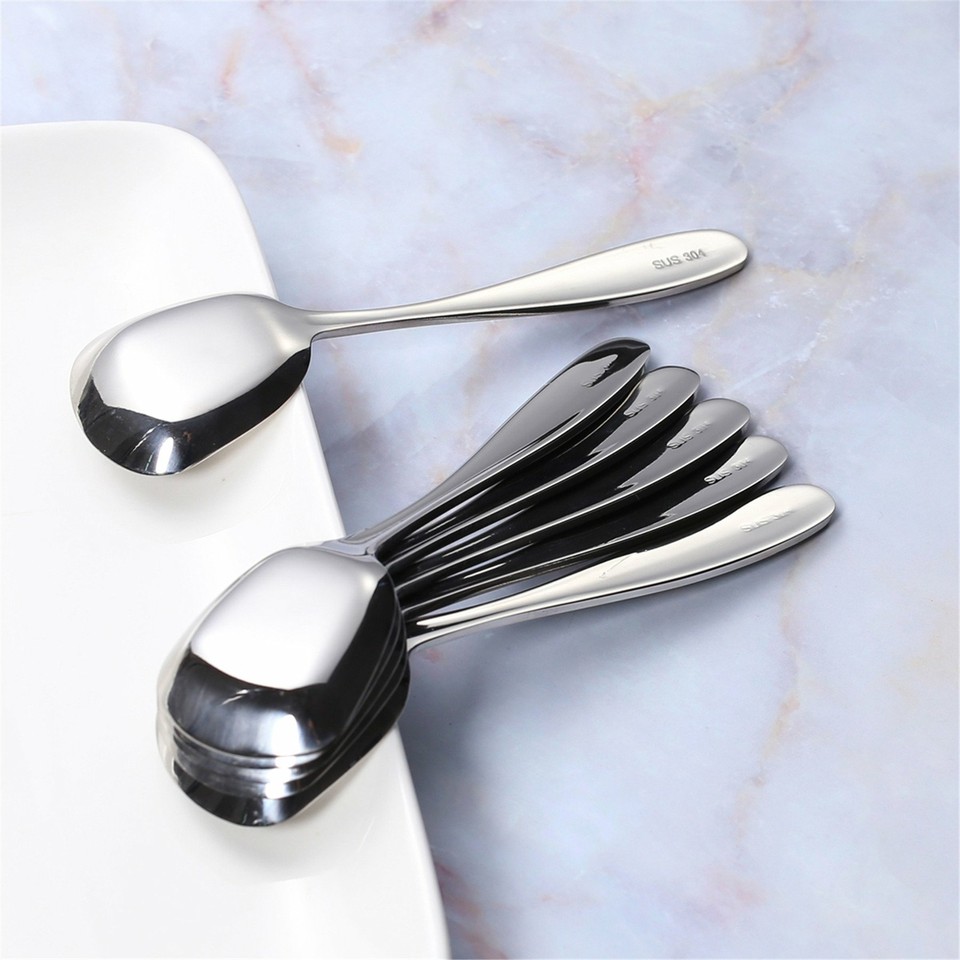 6pcs Stainless Steel Square Soup Spoon Dinner Spoon Flat Spoon Flatware ...