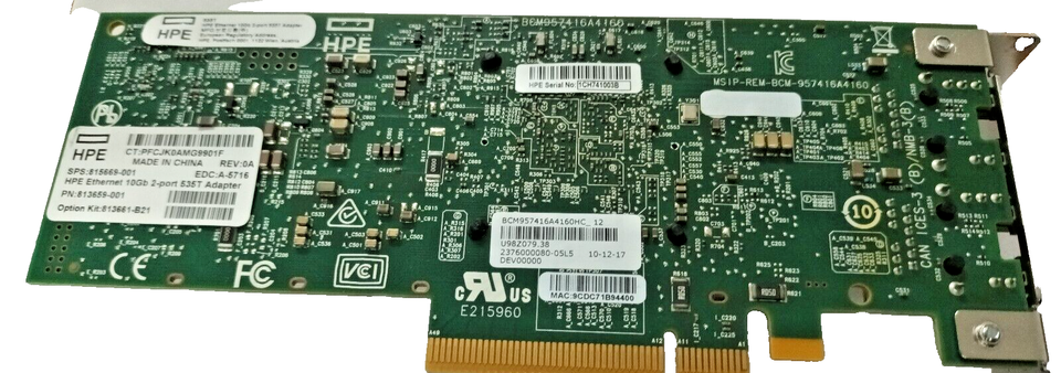 HPE 535T ETHERNET 10GB DP ADAPTER 815669-001 813659-001 813661-B21 LOW ...