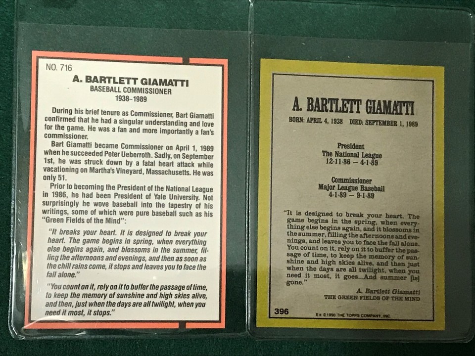 2 DIFFERENT BART GIAMATTI "COMMISSIONER" CARDS | eBay