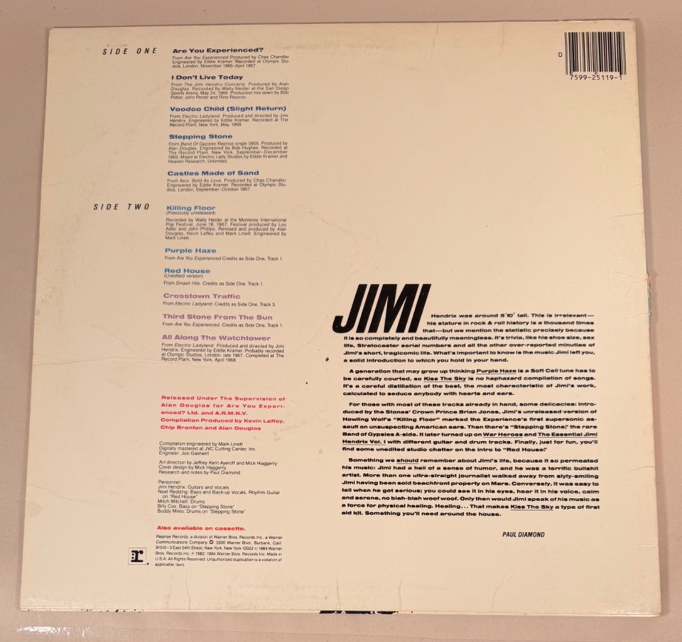 Jimi Hendrix Record VG++, 1984 Warner Bros. Records | eBay