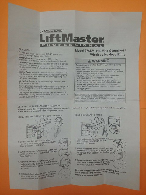 LiftMaster 376LM Garage Door Opener Keypad - Replaced With The 877max ...