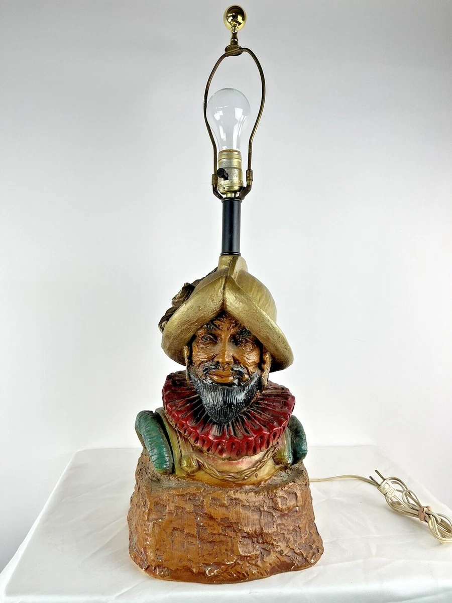 Mid Century 1960's Spanish Conquistador Bust Lamp Ceramic Plaster Sculpture