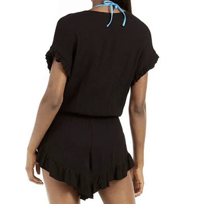 Dotti Treasure Ruffle-Trim Black Romper Swim Beach Cover-Up Small NWT ...