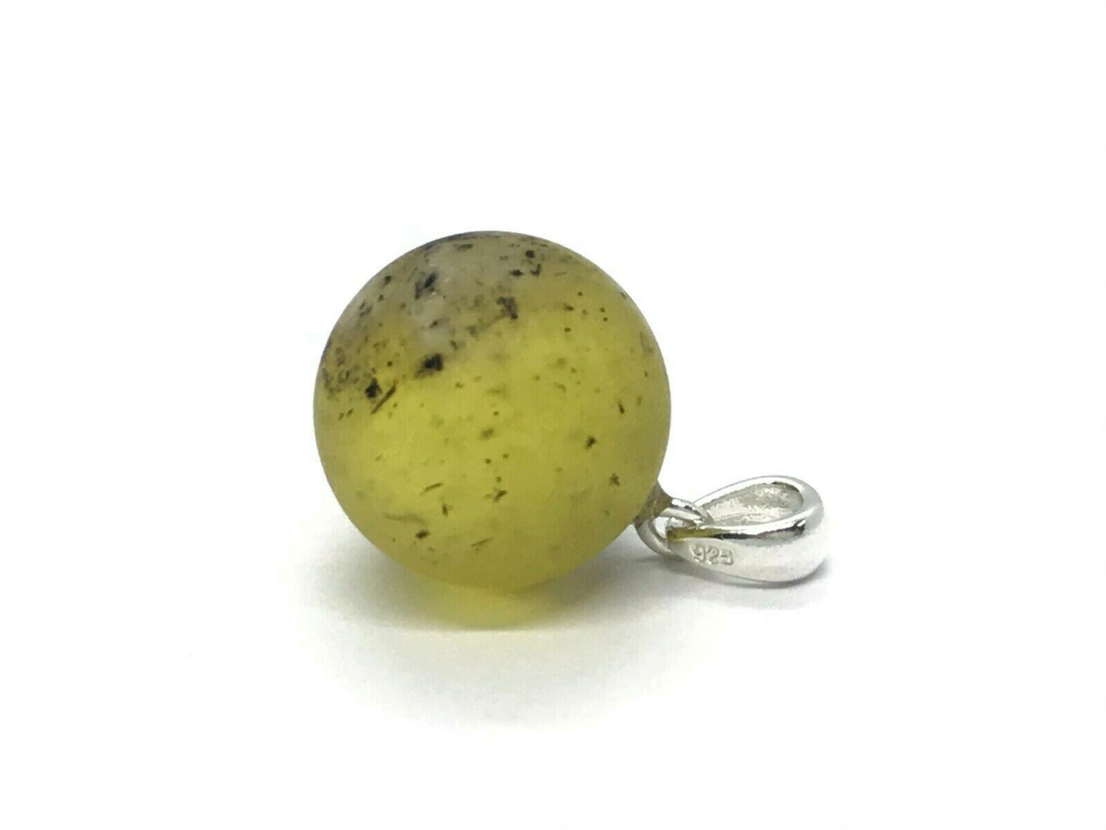 AMBER PENDANT Gift Round Unpolished Untreated Baltic Bead Silver 925 2 ...