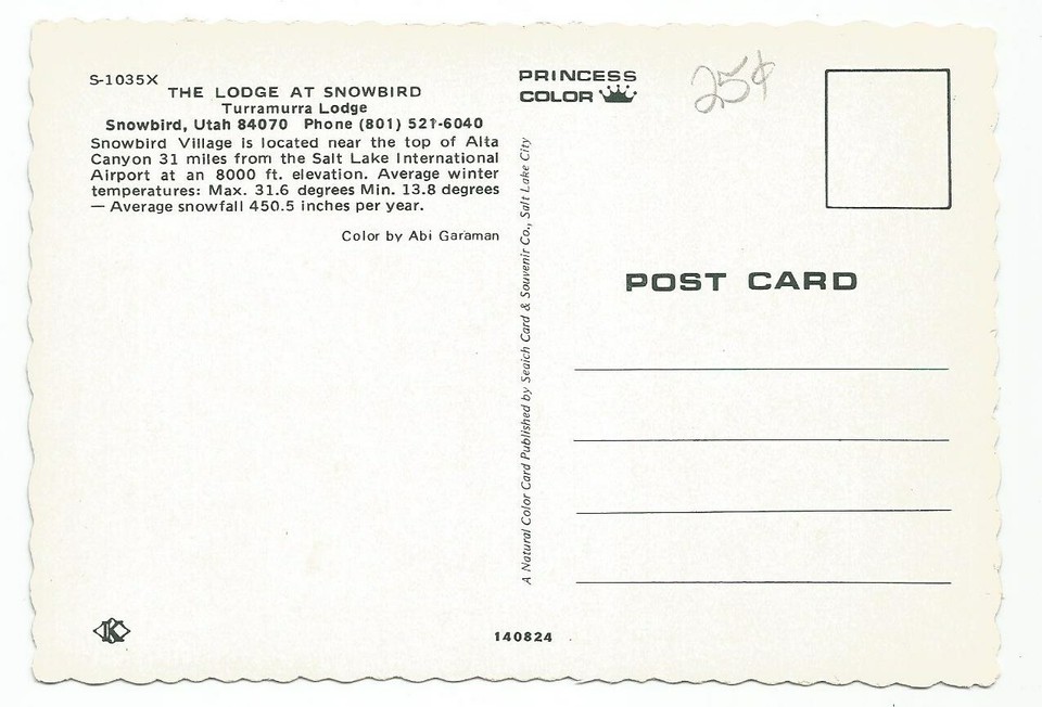 Snowbird Utah UT Postcard Turramurra Lodge | eBay