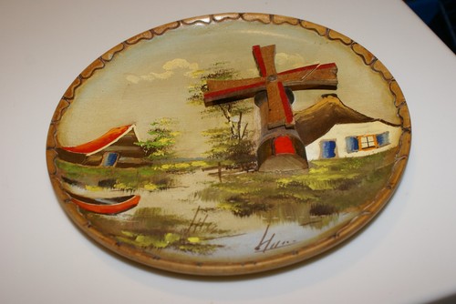 Vintage Hand Painted Wood Windmill Plates WINDMILLS TURN SIGNED 8"D | eBay