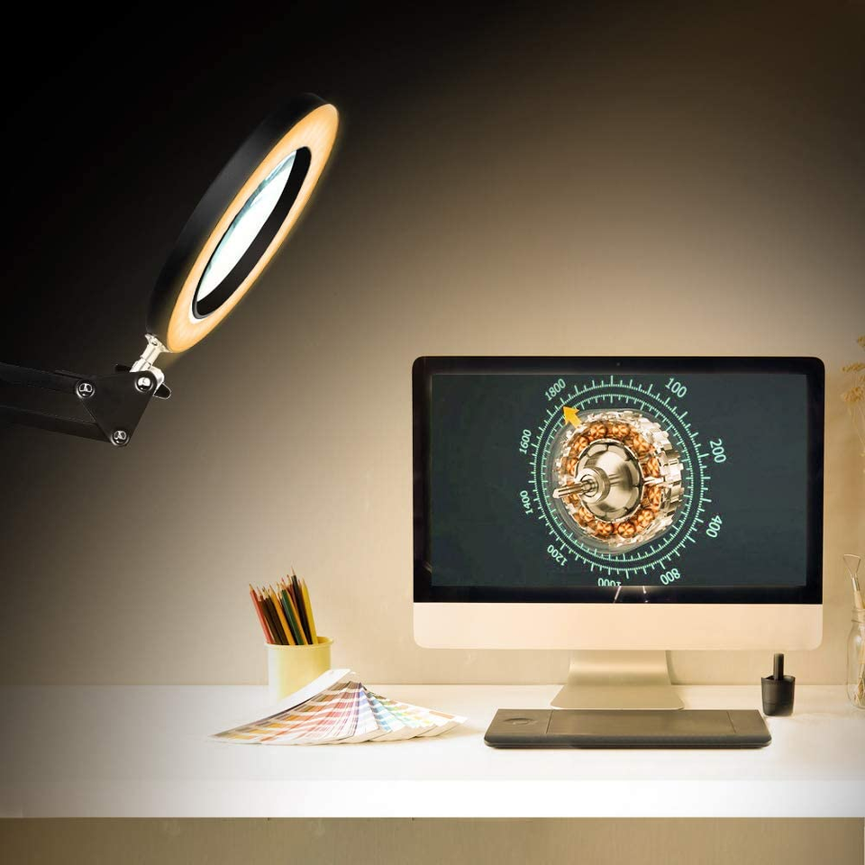 Meichoon Magnifying Glass Desk Lamp,10X Glass Lens,64 LED Lights,3 ...