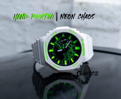 Custom Mod Casio G-Shock CasiOak Hand-Painted GA-2100 Neon Green ...