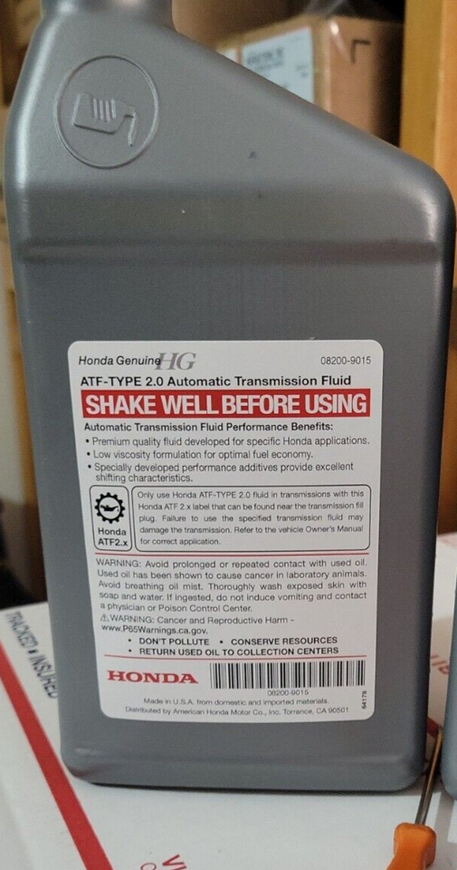 5 QTS Honda OEM ATF Type 2.0 W/Washer Automatic Transmission Fluid NEW ...