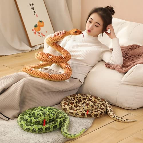 YUZHINUO Simulated Python Snake Plush Toy Giant Piebald 110 inch, Green ...
