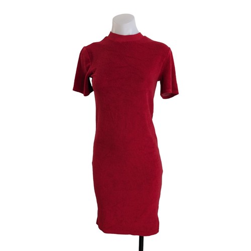 Brownlee Size Large Terry Midi Dress Red Mock Neck Side Slit Short ...