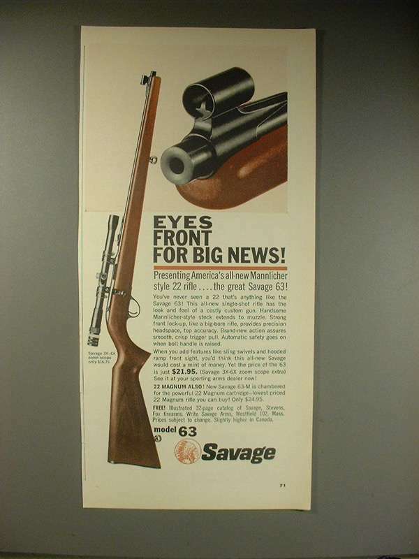 1963 Savage Model 63 rifle Ad - Eyes Front Big News | eBay