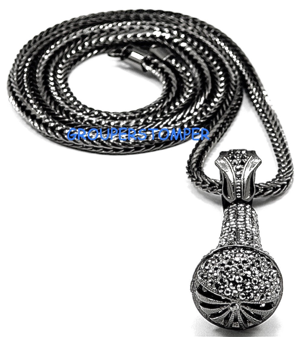 Microphone Necklace Crystal Rhinestone Pendant with 36 Inch Franco ...