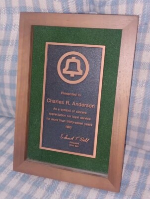 37 Years Service Ohio Bell Telephone Co. Plaque Sign BRASS/WOOD Retiree ...