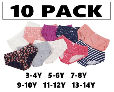 Girls 10 Pack Briefs Knickers 3 4 5 6 7 8 9 10 11 12 13 14 Years ...