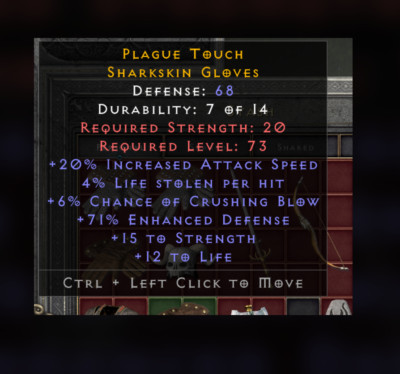 Diablo 2 Resurrected D2R PC | /20% ias/6% crushing blow/15 str gloves ...