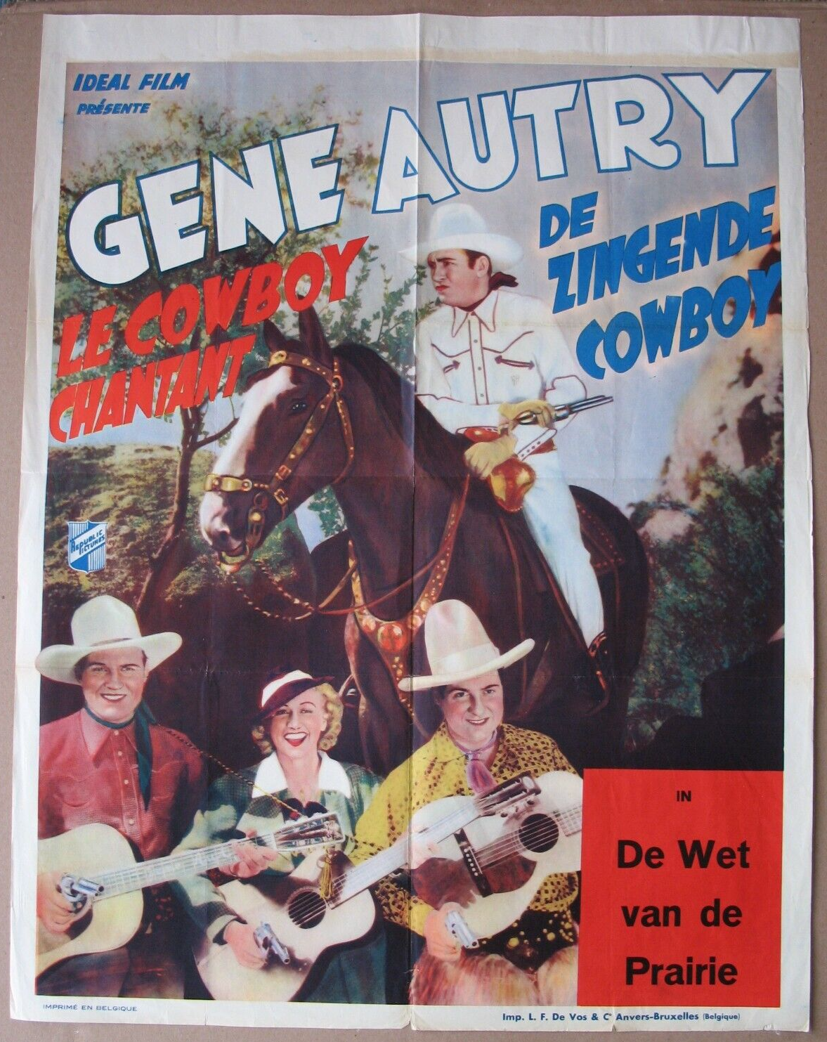 GENE AUTRY Pre-War Belgian Stock Poster, LAW OF THE PRAIRIE, Singing ...